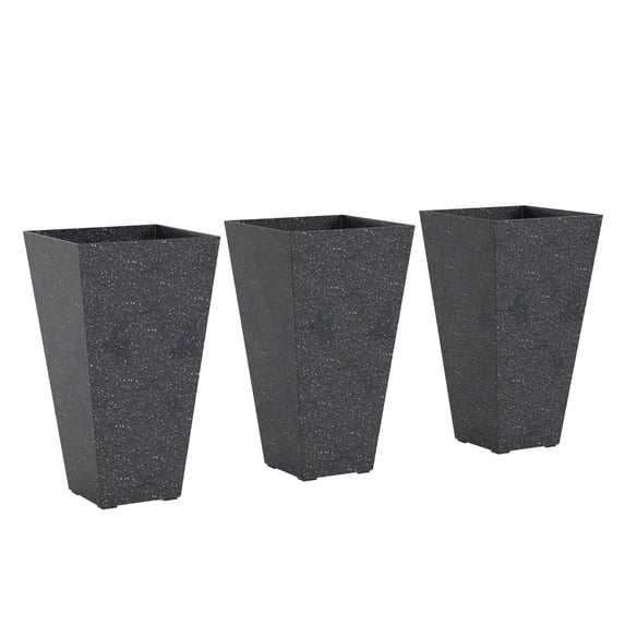 28" Tall Planters - Set of 3 Black Marble Finish Plastic Flower Pots ...