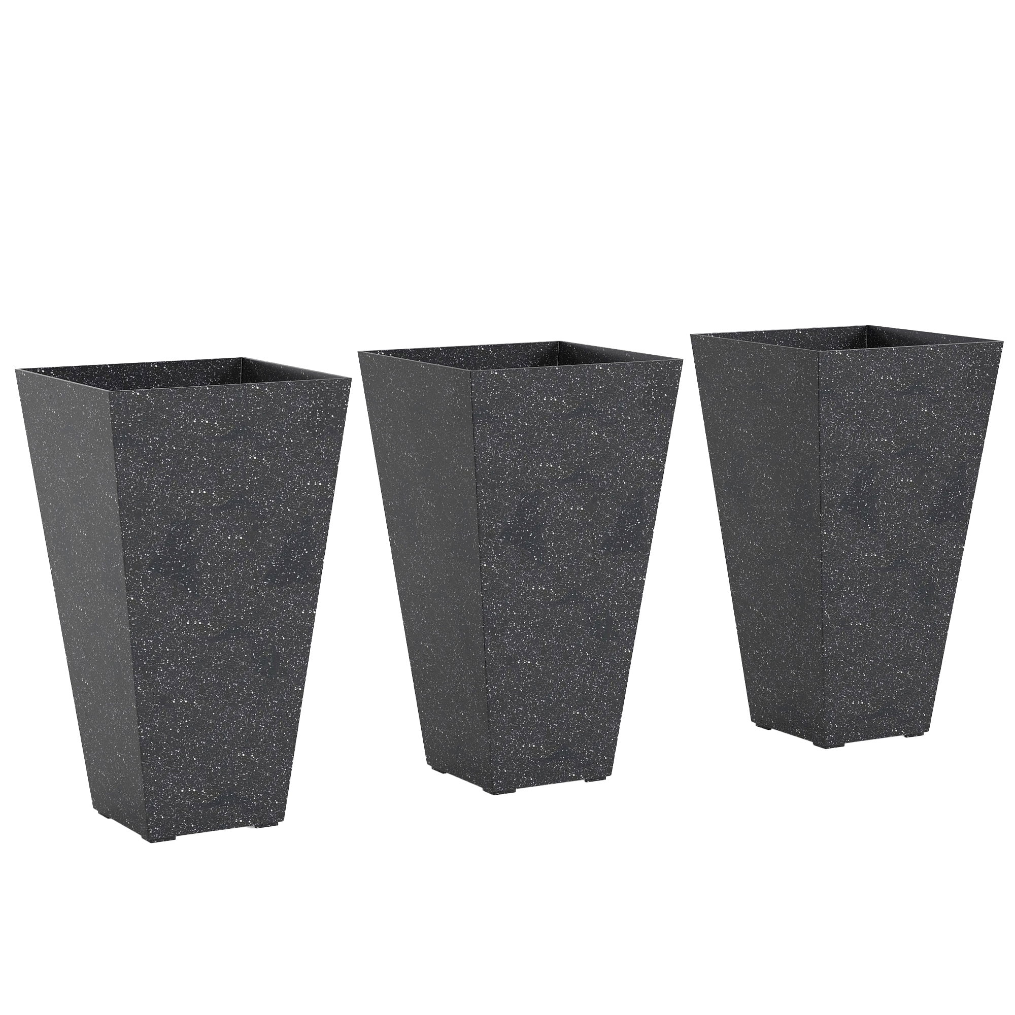 28" Tall Planters, Set of 3 Plastic Flower Pots with Marble Finish and ...