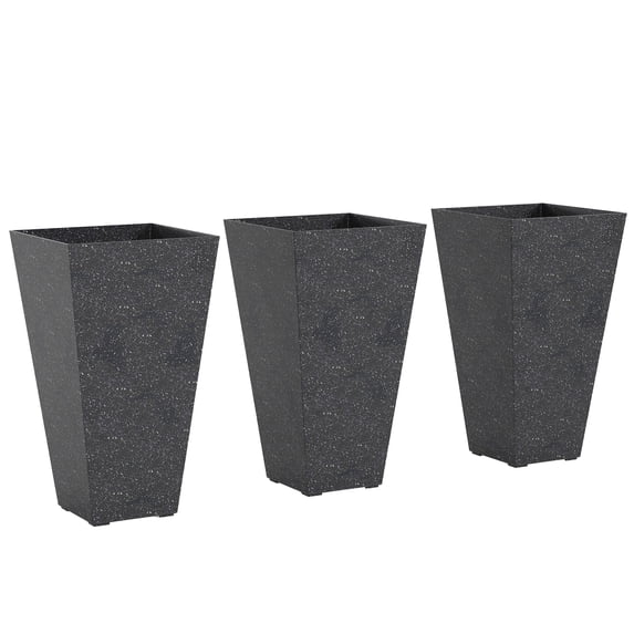 28" Tall Planters, Set of 3 Plastic Flower Pots with Marble Finish and ...