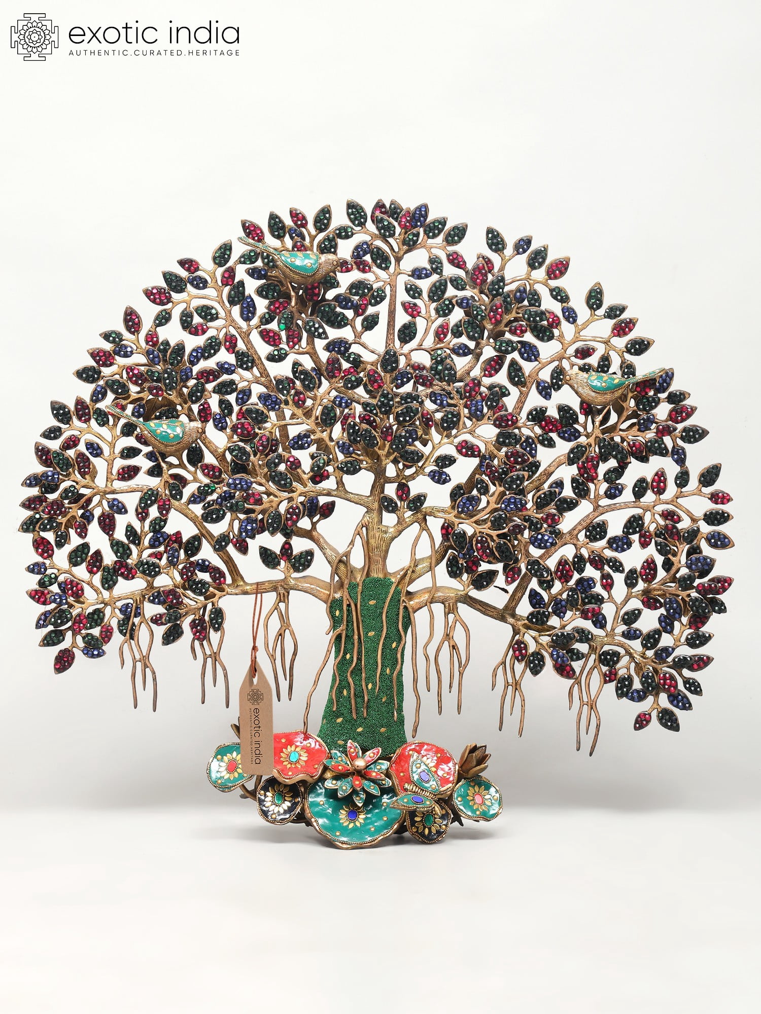 28" Tree of Life with Perched Birds | Brass With Inlay Work | Wall ...