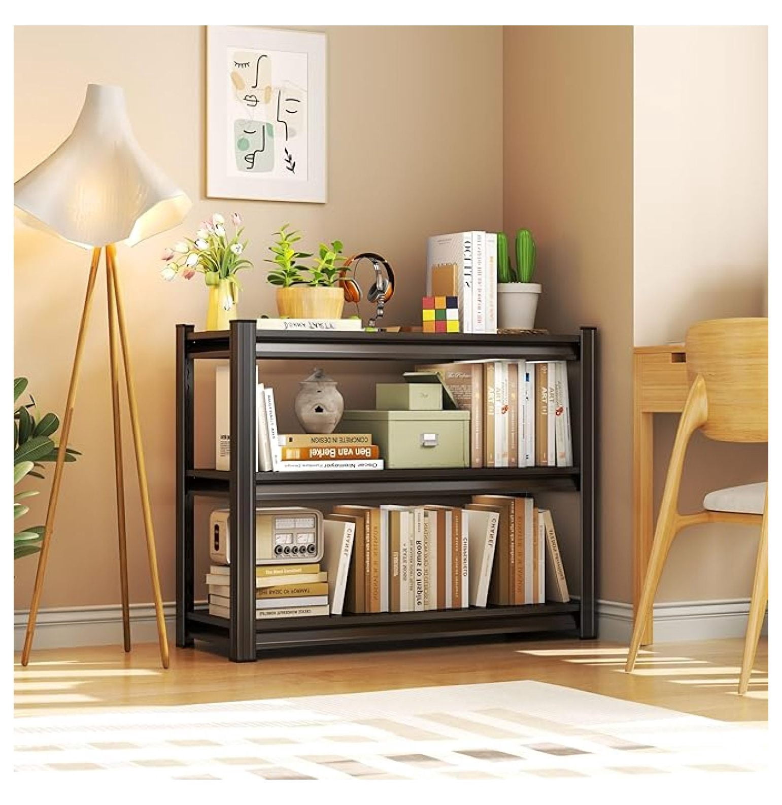 28" W*32" H Book Shelf，3 Tier Metal Wide Bookshelf，Heavy Duty Book ...