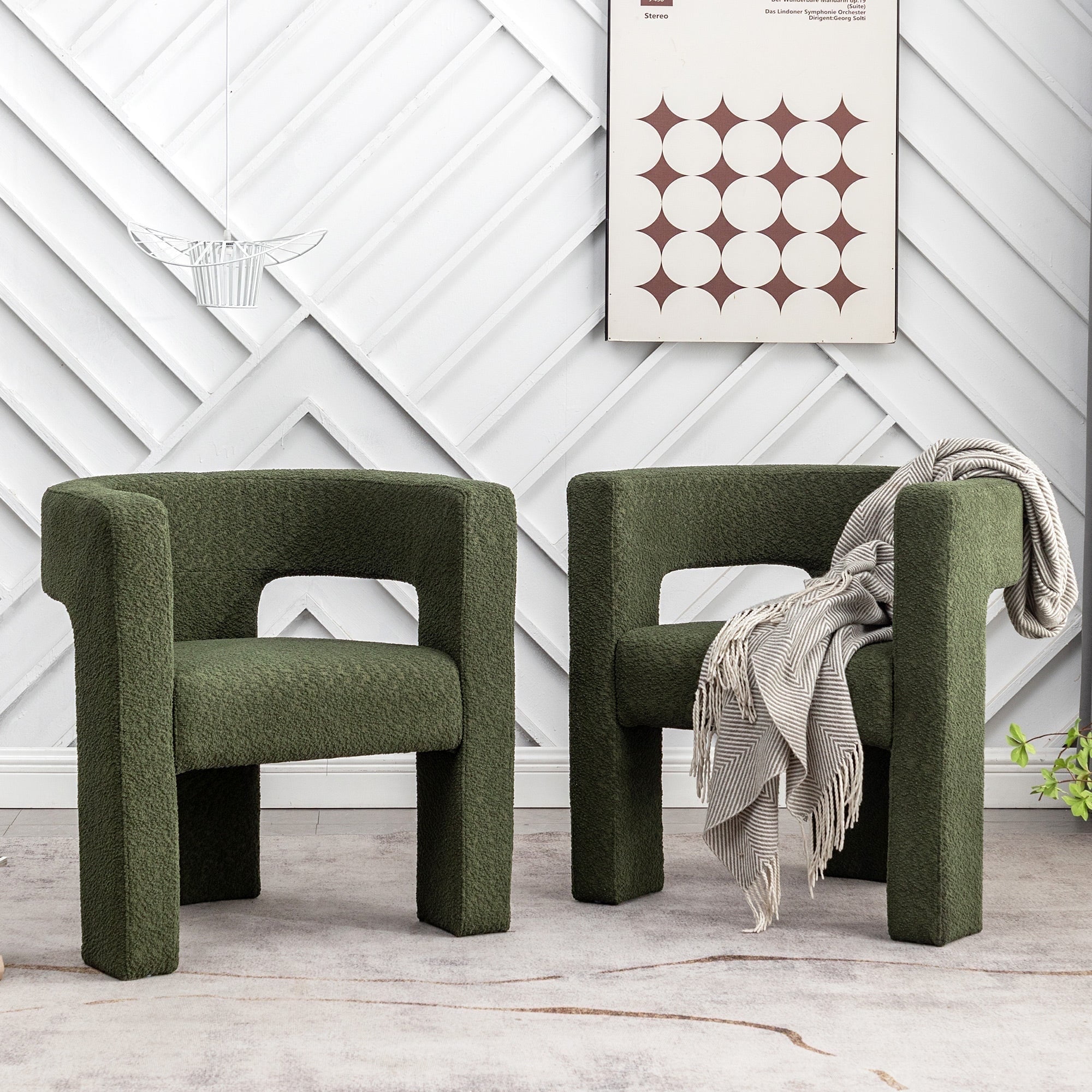 28" W Boucle Accent Chair Armchairs Set of 2, Upholstered Square Open ...