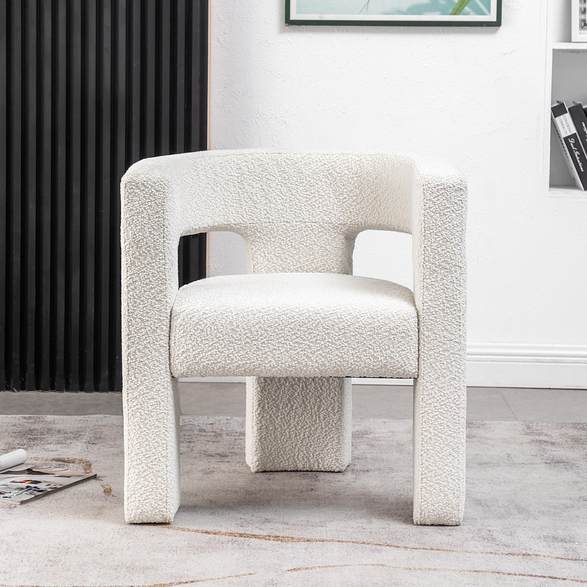 28" W Modern Boucle Accent Chair, Mid Century Upholstered Square ...