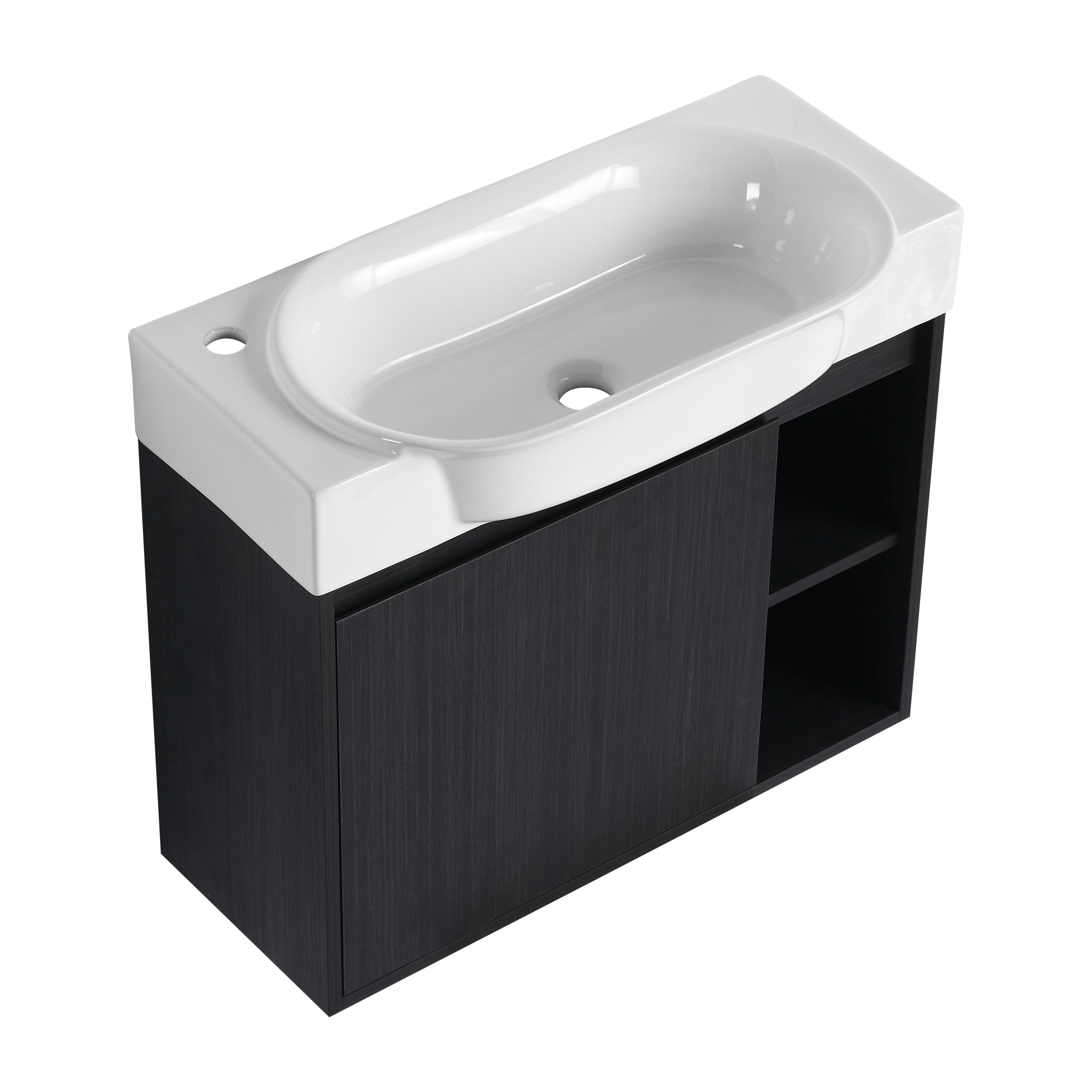 28'' Wall-Mounted Bathroom Vanity with White Ceramic Sink & Soft-Close ...