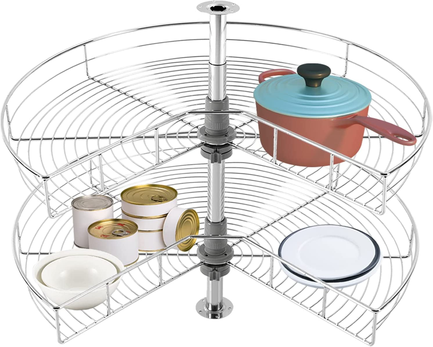 28" Wire Kidney Shaped Organizer,2 Tier Lazy Susan Kitchen Base Cabinet ...