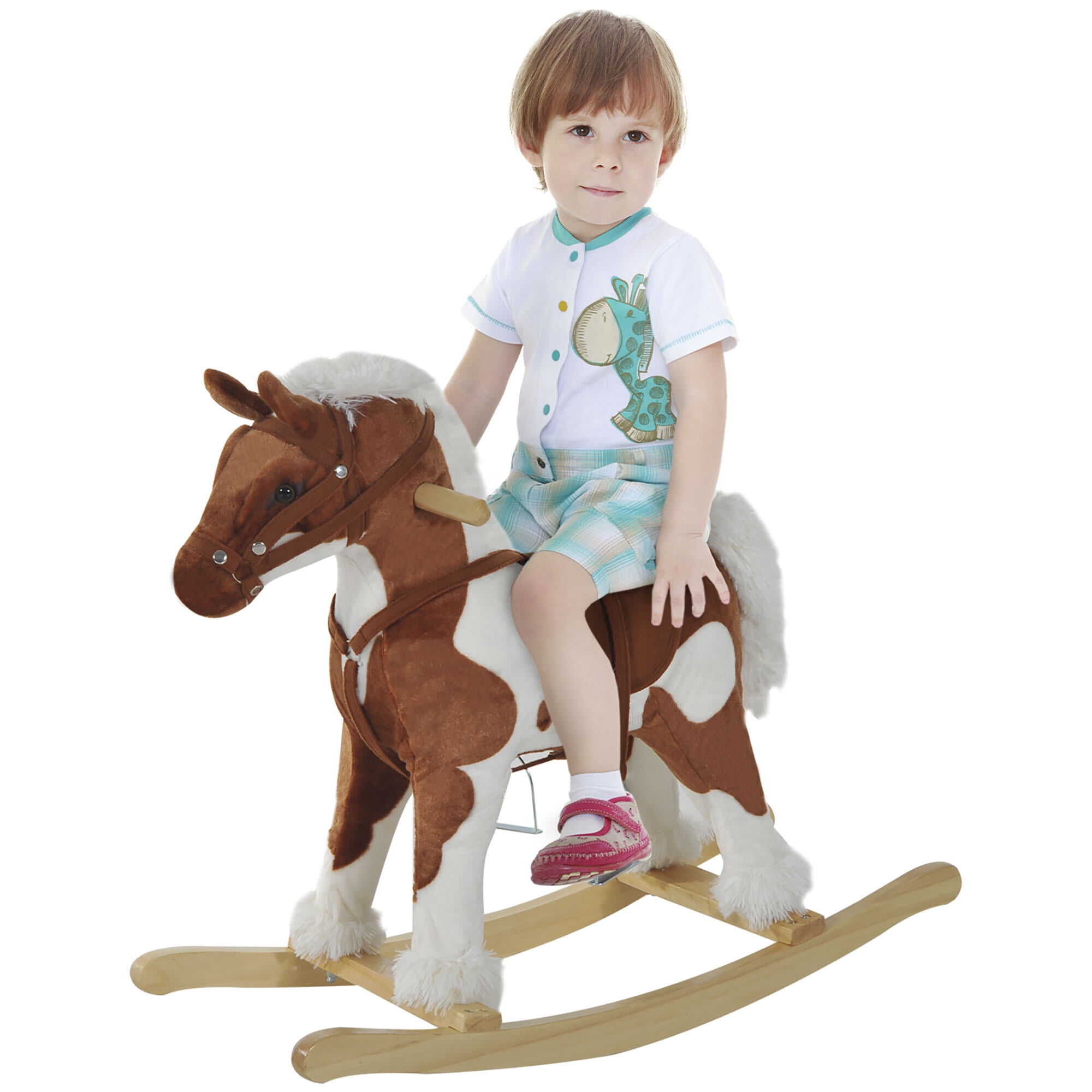 28" Wooden Toddler Rocking Horse with Plush Seat & Nursery Rhymes, 88LB ...