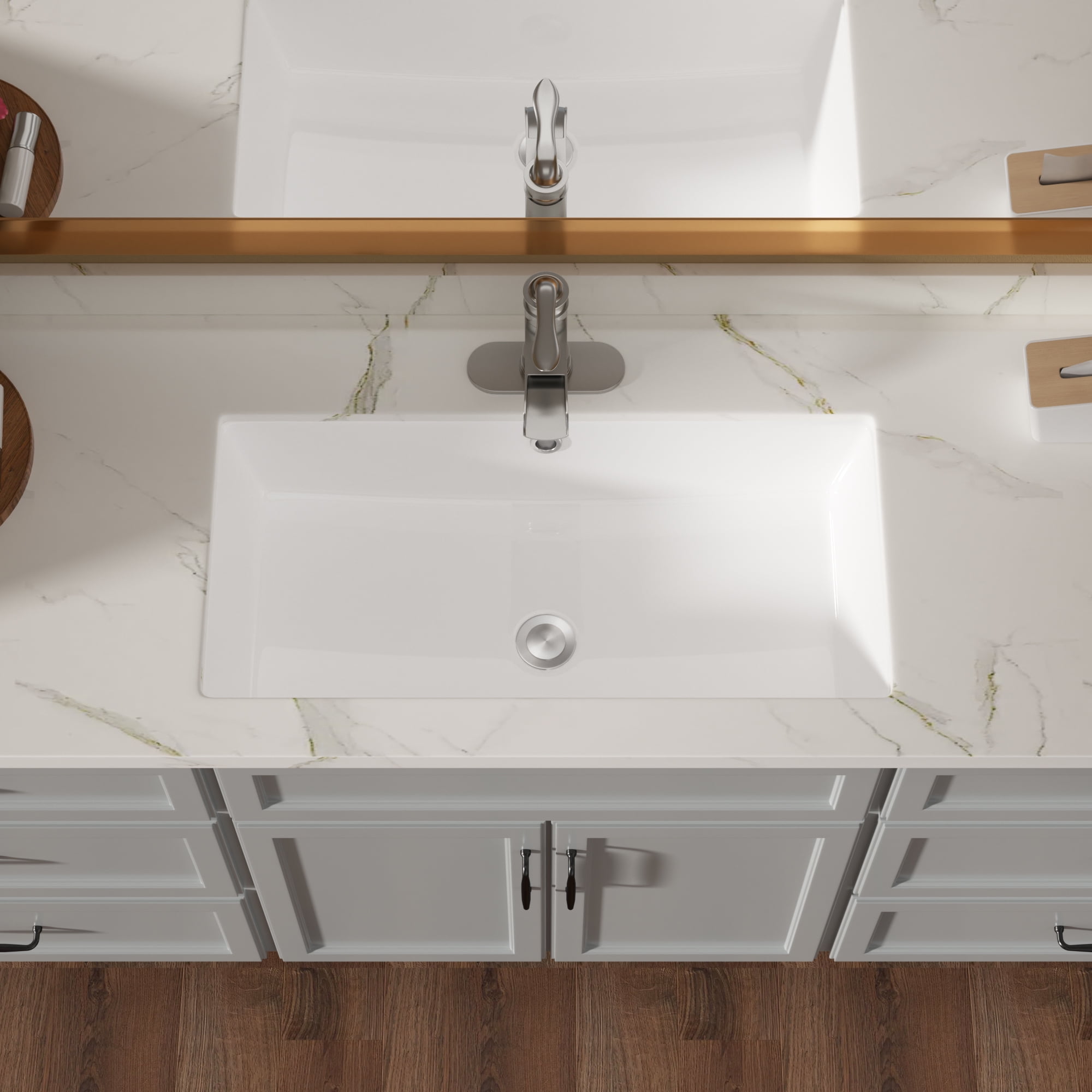 28"X14" White Ceramic Rectangular Undermount Bathroom Sink with ...