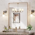 28”X36” Gold Bathroom Mirror, Rounded Rectangle Gold Frame Mirror ...