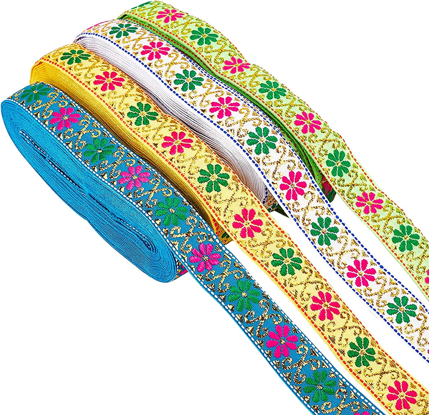 28 Yards Floral Embroidered Jacquard Ribbon Vintage Woven Trim Ethnic ...