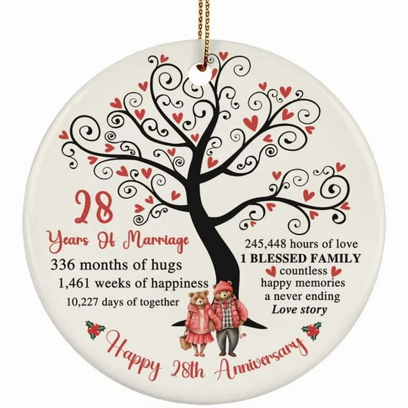 28 Years Love Ornament Happy 28th Anniversary Cute Bear Couple kriStmAs ...