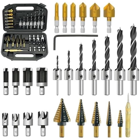 28 count Woodworking Chamfer Drilling Tools-Countersink Bit, Step Drill ...