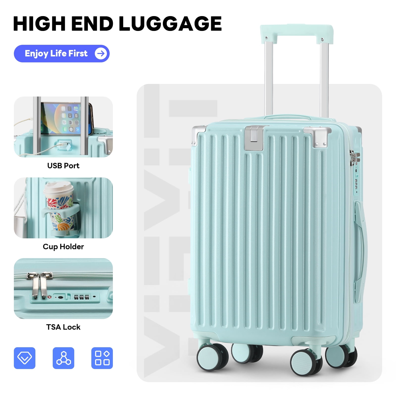 28 in PC Hard Shell Checked Suitcase with Aluminum Frame with Cup ...