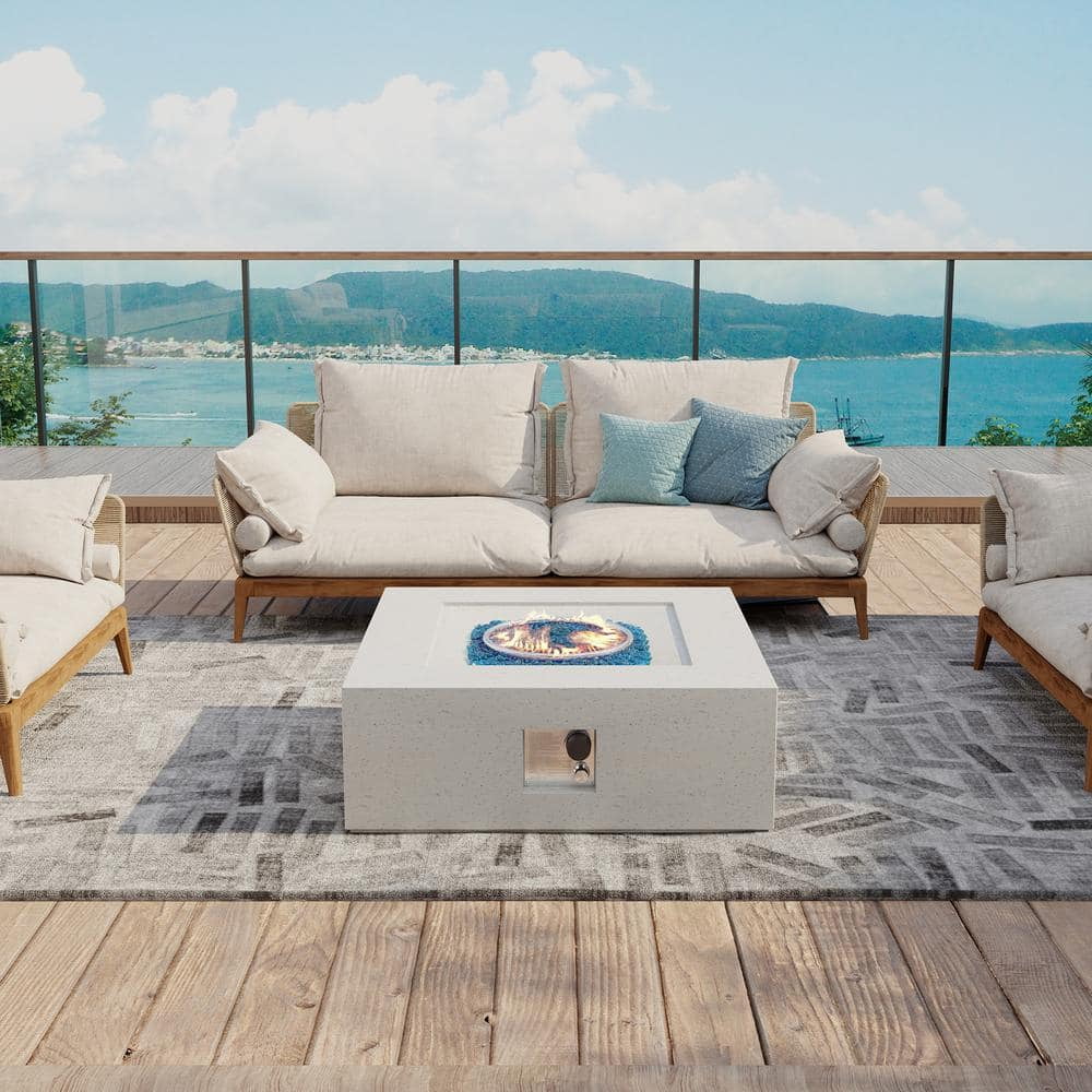 28 in. Sq. Terrazzo Propane Gas Off-white Fire Pit Table, 40,000 BTU ...