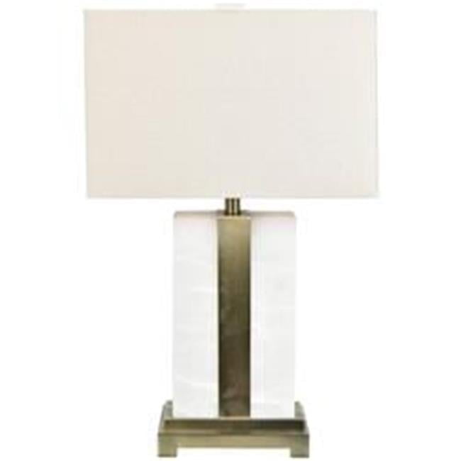 Picardia 28 in Steart Table Lamp, Oatmeal Linen Shade, Alabaster Brass ...