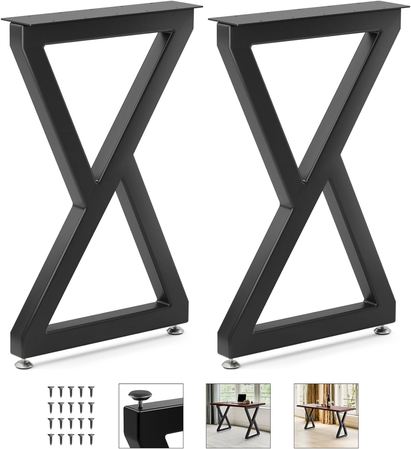 28 in Zig Zag Metal Table Legs with Adjustable Levelers, Black Desk ...
