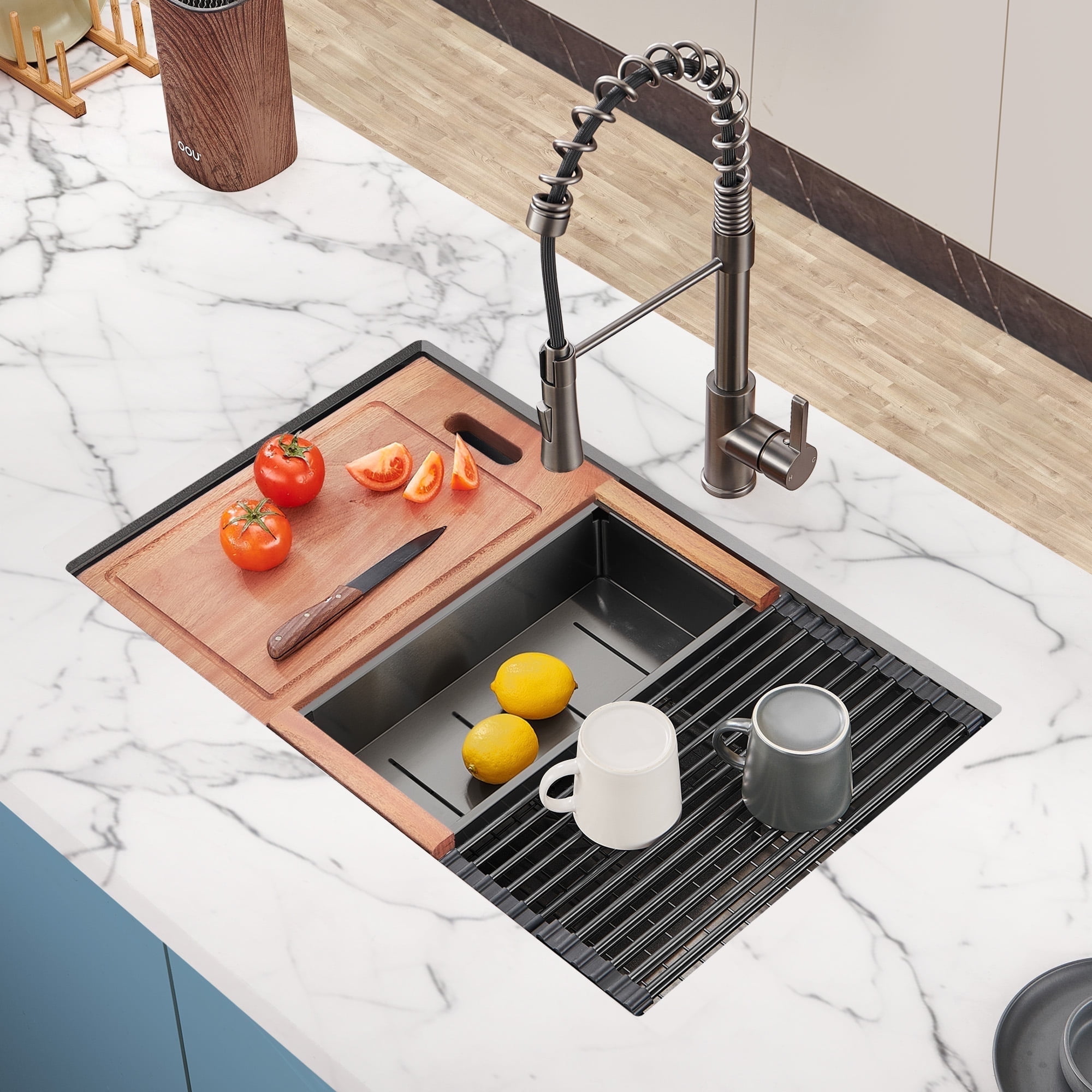 28 inch Gunmetal Black Stainless Steel Undermount Workstation Sink ...