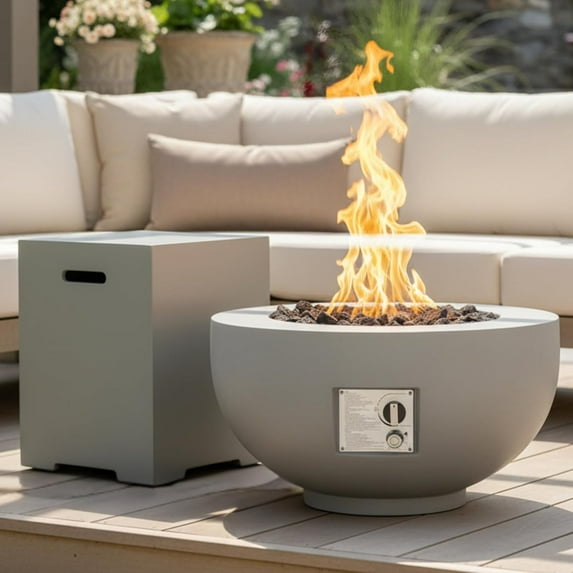 28-inch Round Fire Pit Table with Propane Tank Table,Set-2-Piece,Light ...