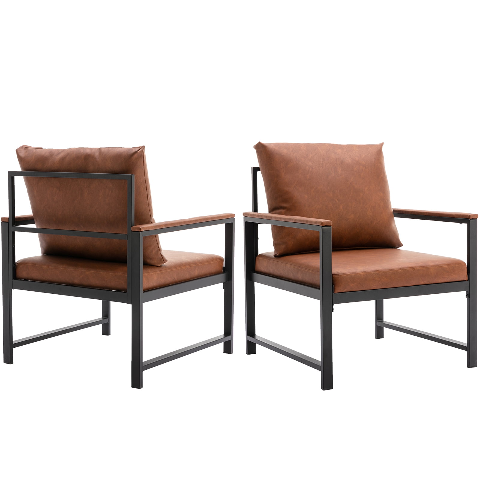 28-Inch Mid Century Modern PU Leather Accent Chair Set of 2, Orange ...