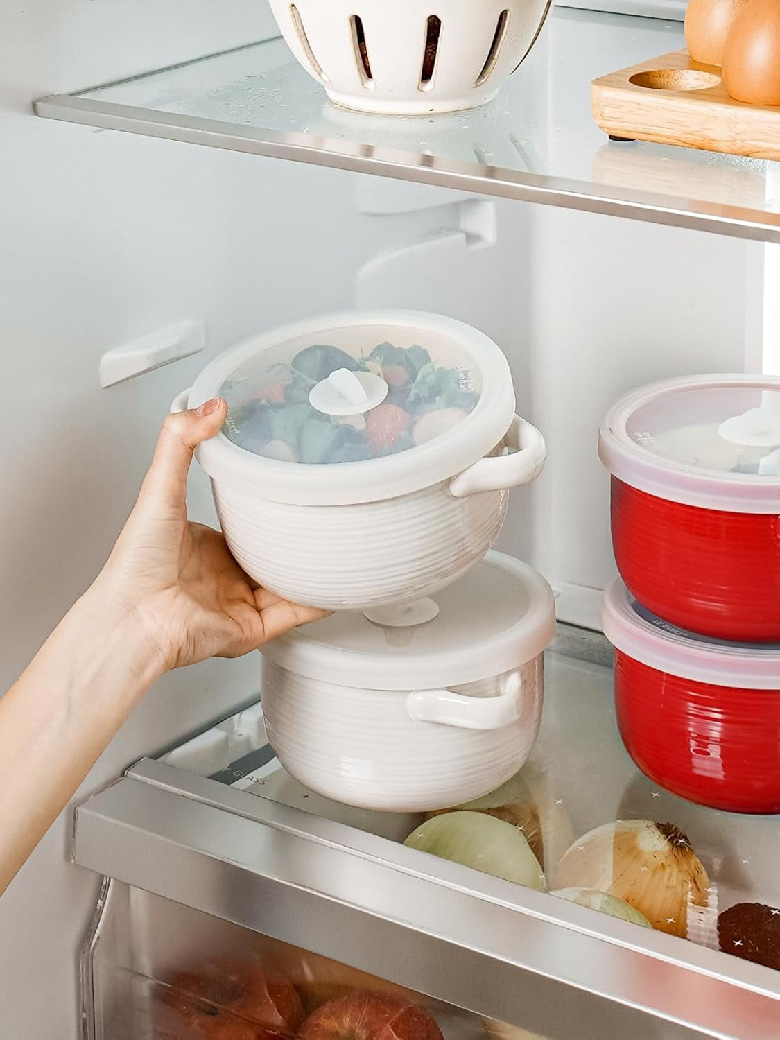 28 oz Ceramic Soup Bowls with Handles & Silicone Lids, Microwave & Oven ...