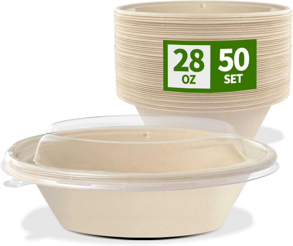 28 oz Large Oval Paper Bowls with Lids 50 Pack, Deep Oval Disposable ...