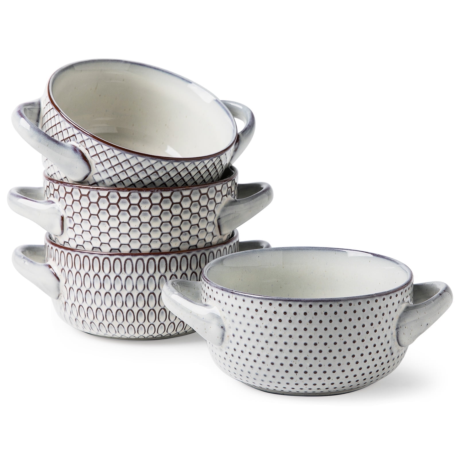 28 oz Stoneware Soup Bowl with Handle, Oven Safe, 4 Pieces Ceramic Bowl ...