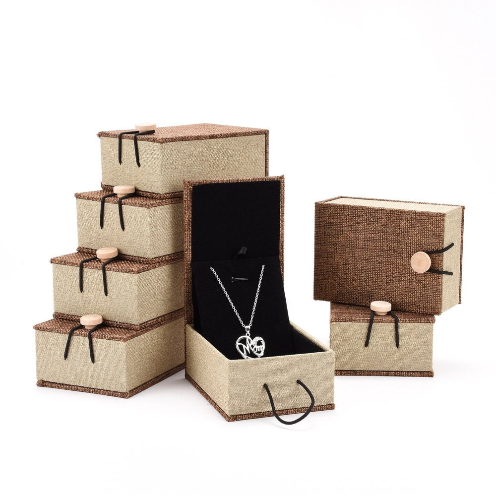 28 pc Rectangle Wooden Pendant Necklace Boxes with Burlap and Velvet ...
