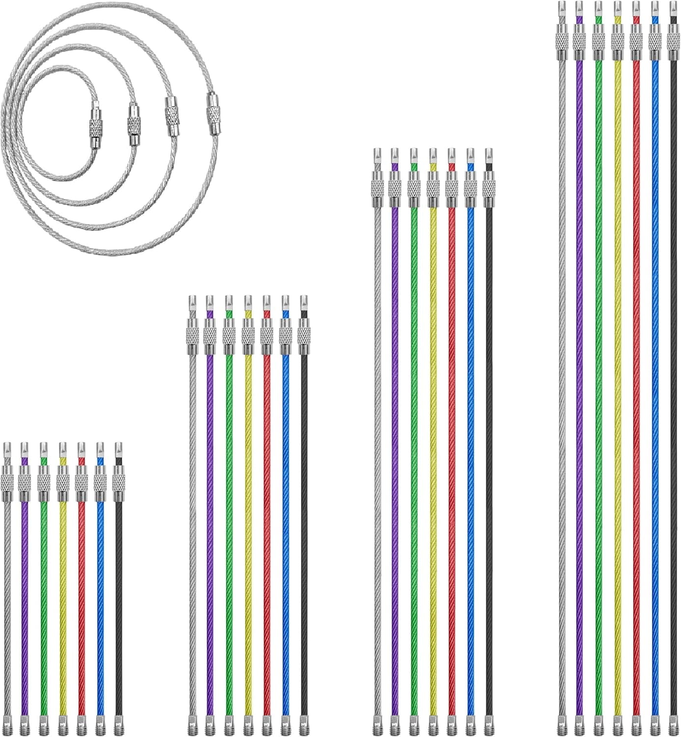 28 pcs Metal Wire Keychains, 2mm Coated Wire Key Rings Loops, 4" 6" 7.8 ...
