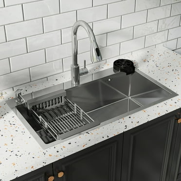 Highpoint Collection Fireclay Farmhouse Kitchen Sink with In-Built ...