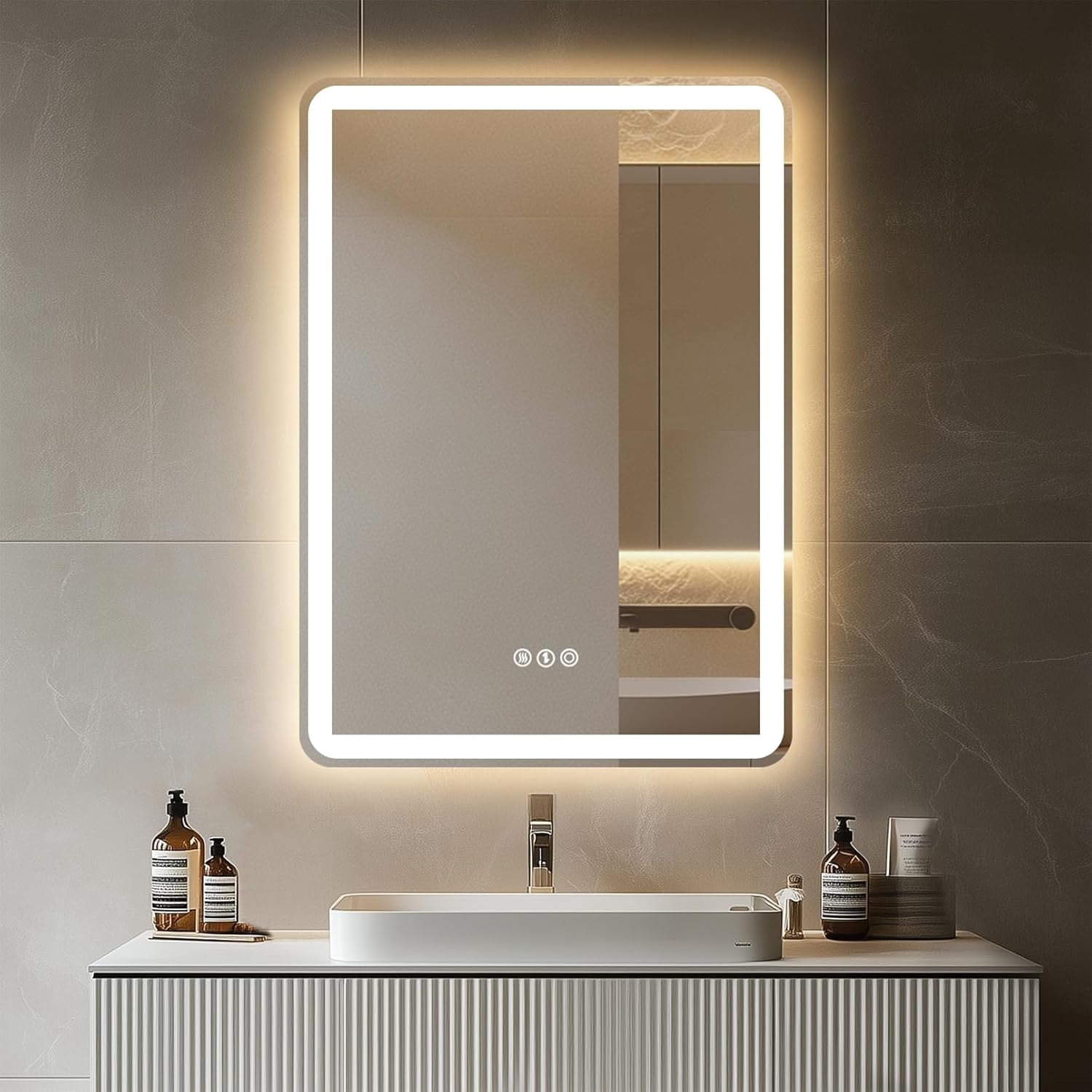 28"x 20" LED Bathroom Mirror with Stepless Dimmable, Backlight Wall ...