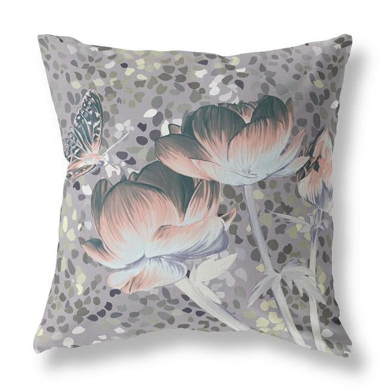 28" x 28" Pink Butterfly Blown Seam Floral Indoor Outdoor Throw Pillow ...