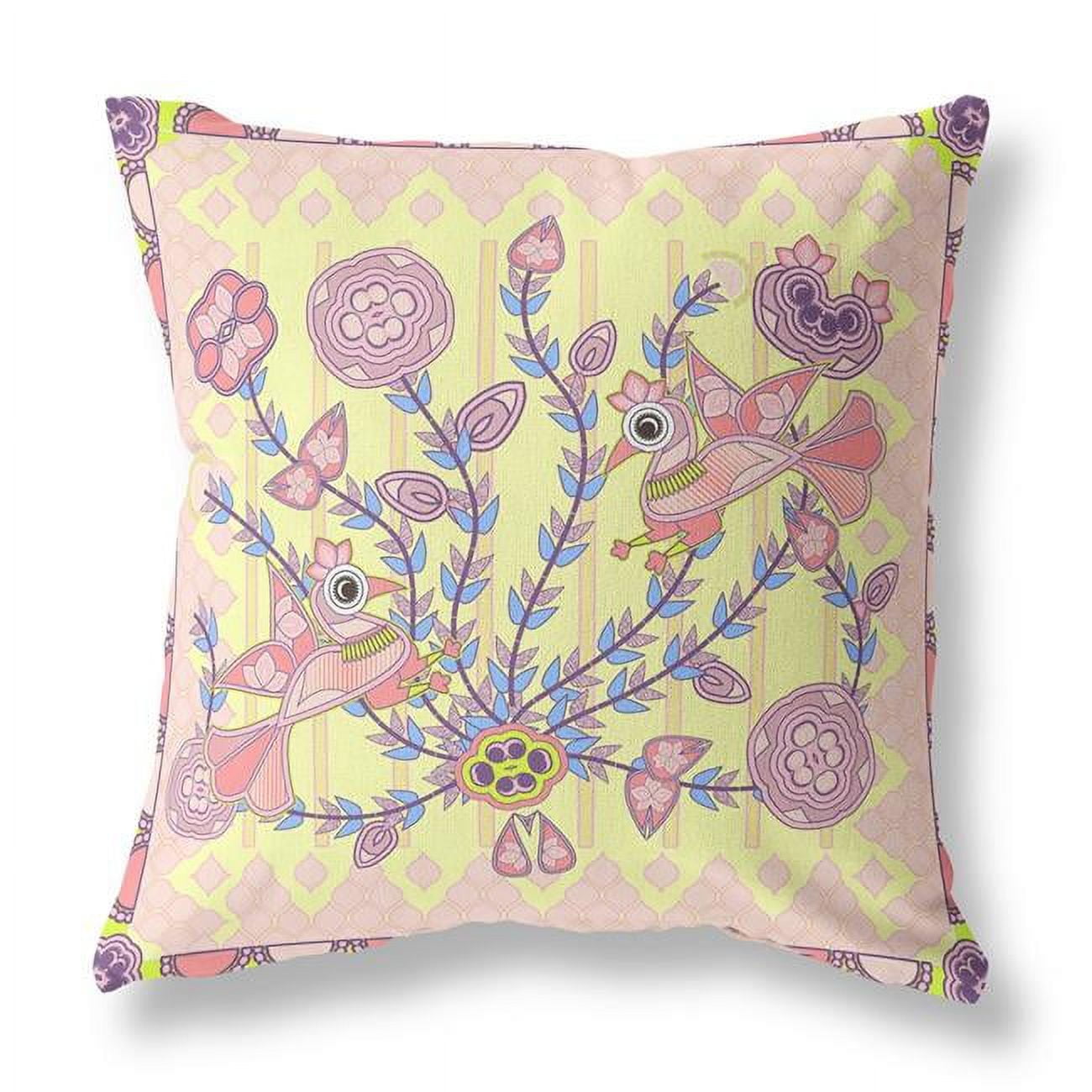 28 x 28 in. Peacock Blown Seam Floral Indoor & Outdoor Throw Pillow ...
