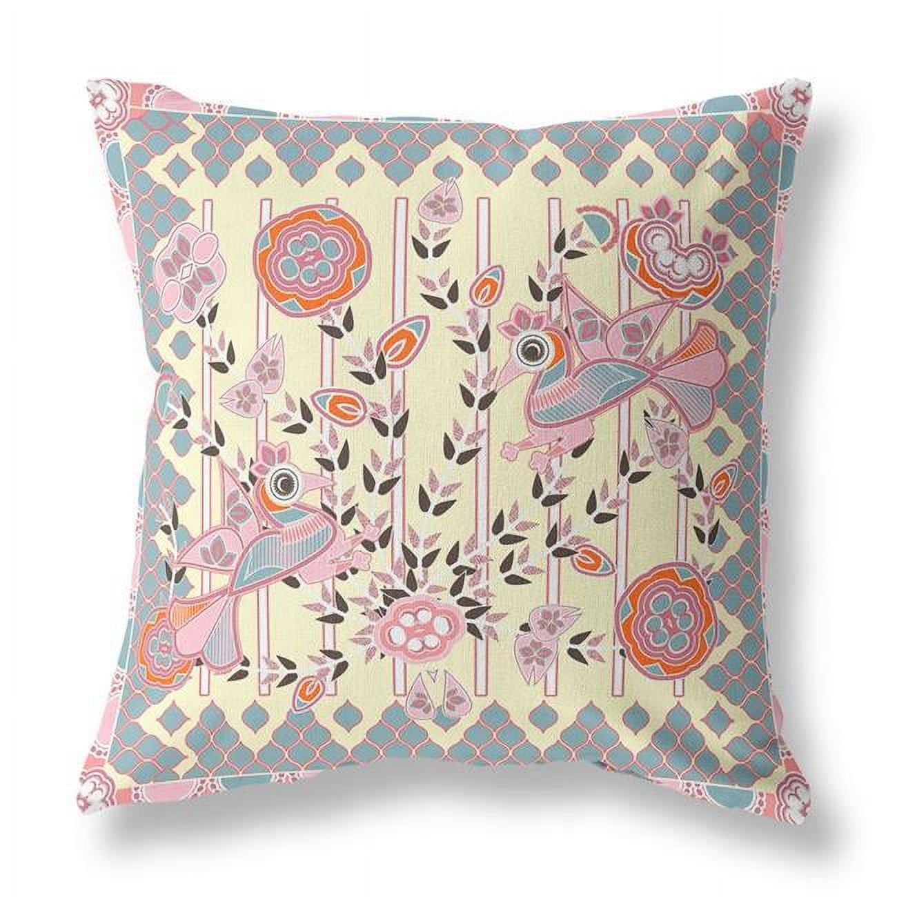 28 x 28 in. Yellow Peacock Blown Seam Floral Indoor & Outdoor Throw ...