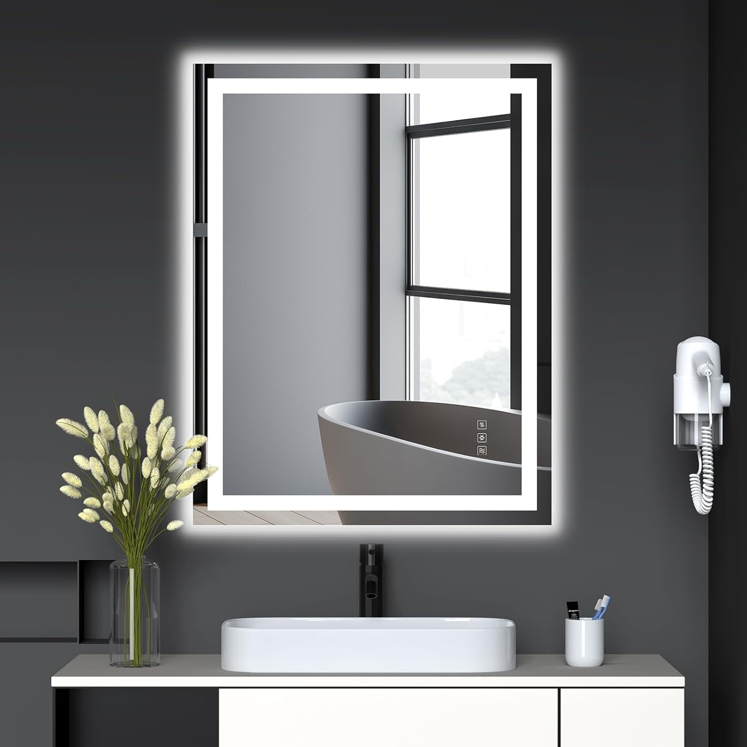 28"x 36" LED Bathroom Mirror Vanity with Lights,Anti-Fog,Dimmable,Touch ...