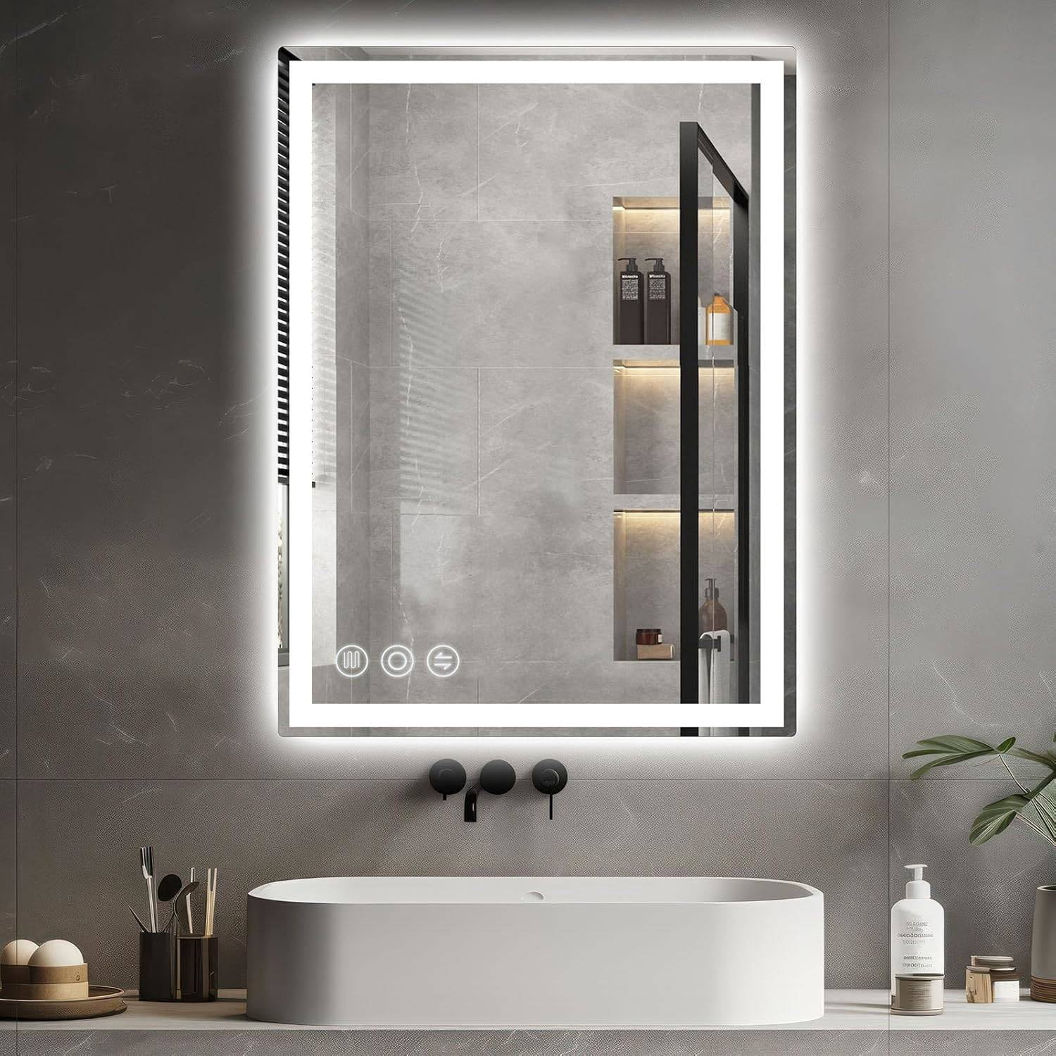 28" x 36" Lighted Bathroom Mirror with Anti-Fog, 3-Color Temperature ...