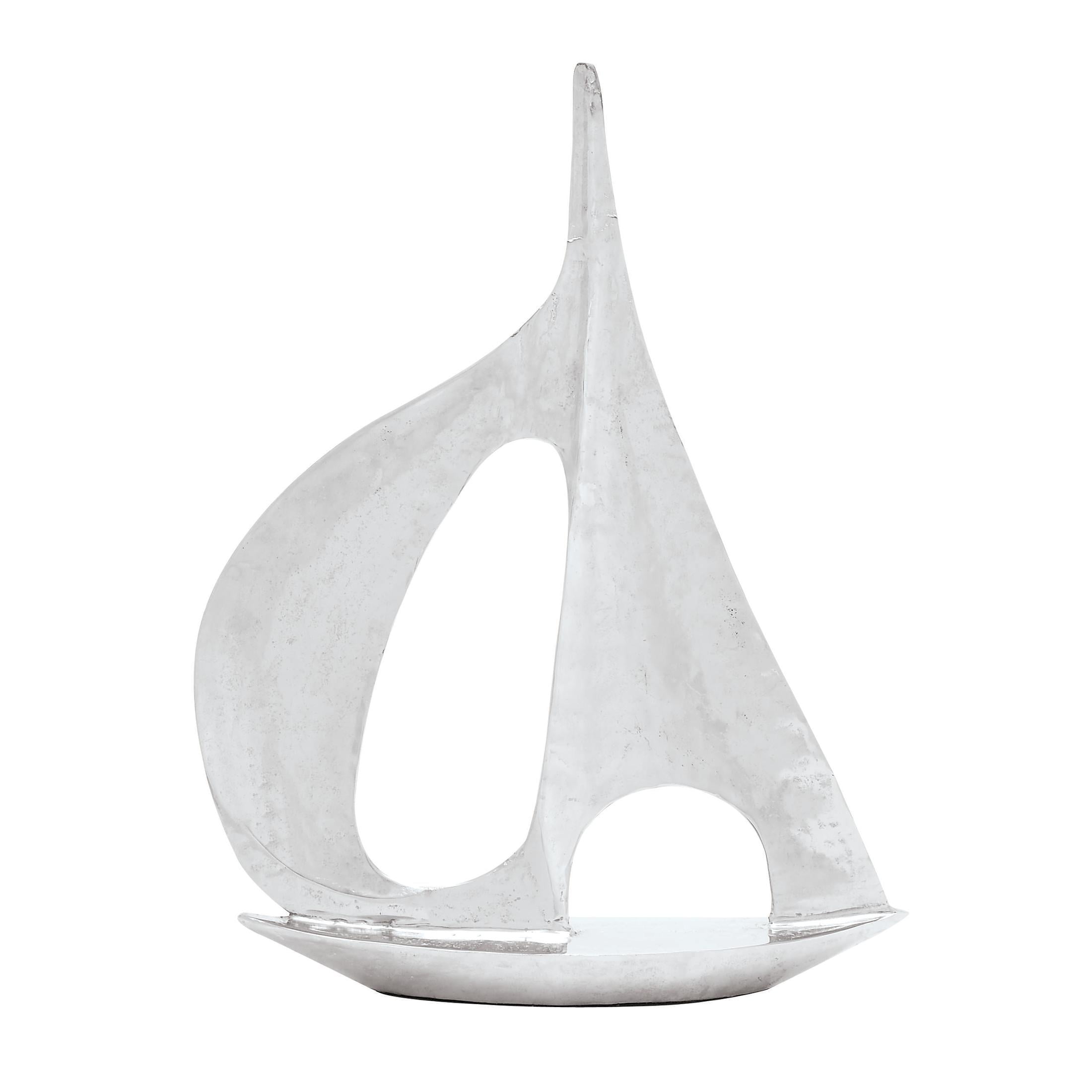 28" x 37" Silver Aluminum Metal Sail Boat Sculpture, by DecMode ...