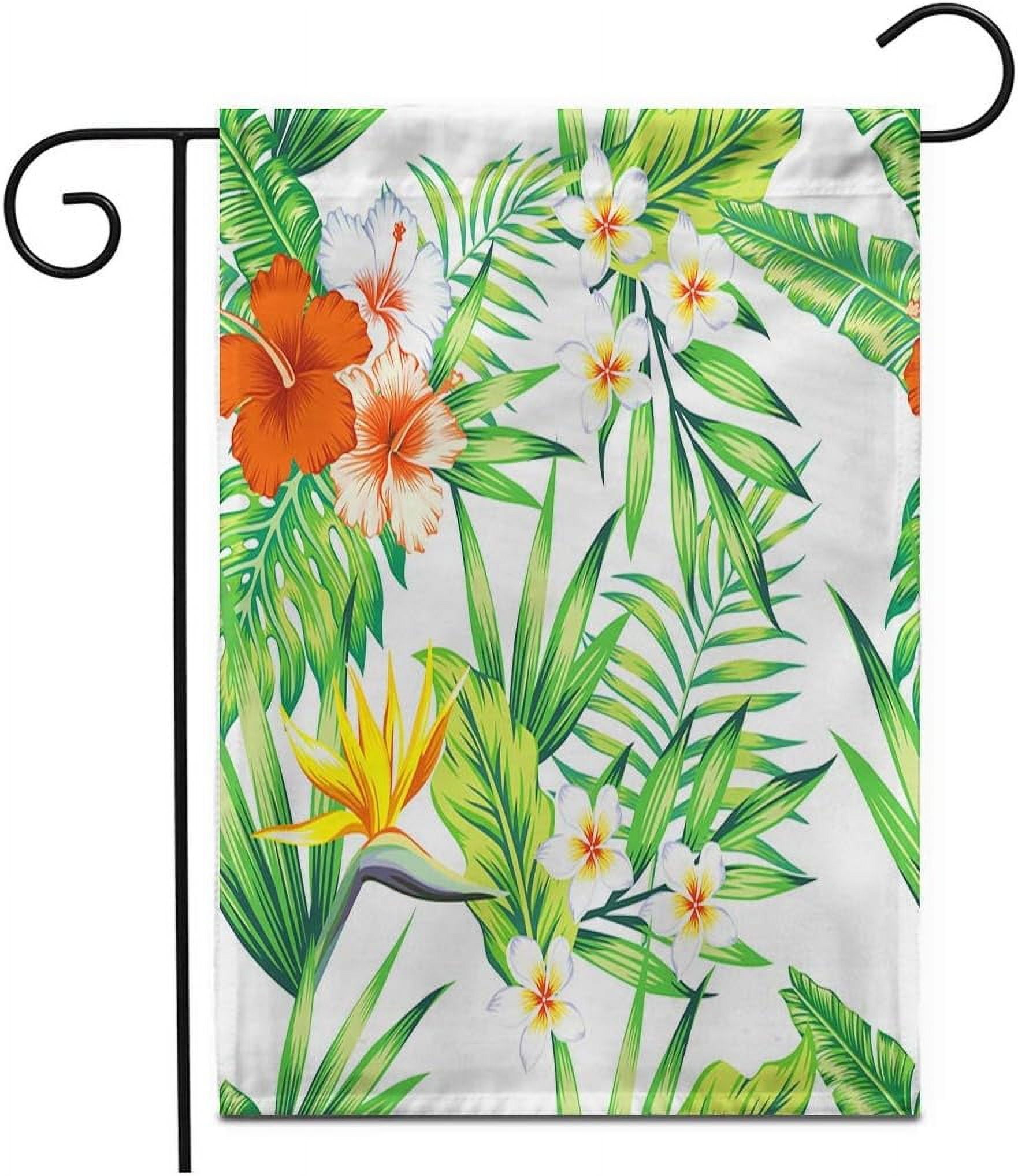 28"x 40" Garden Flag Bright Exotic Tropical Flowers Hibiscus Frangipani Bird of Paradise Outdoor ...