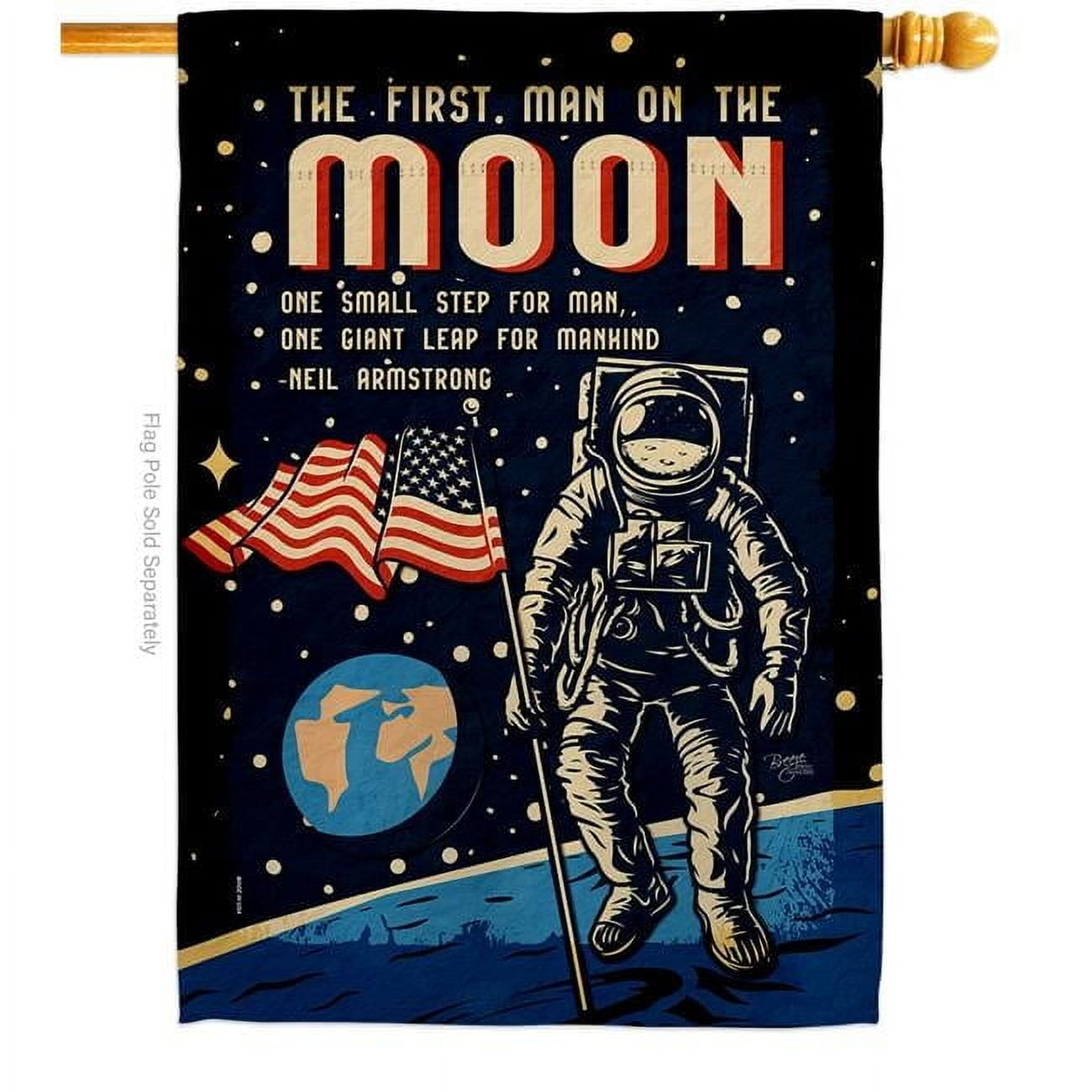 28 x 40 in. First Men on Moon House Flag with Armed Forces NASA Double ...