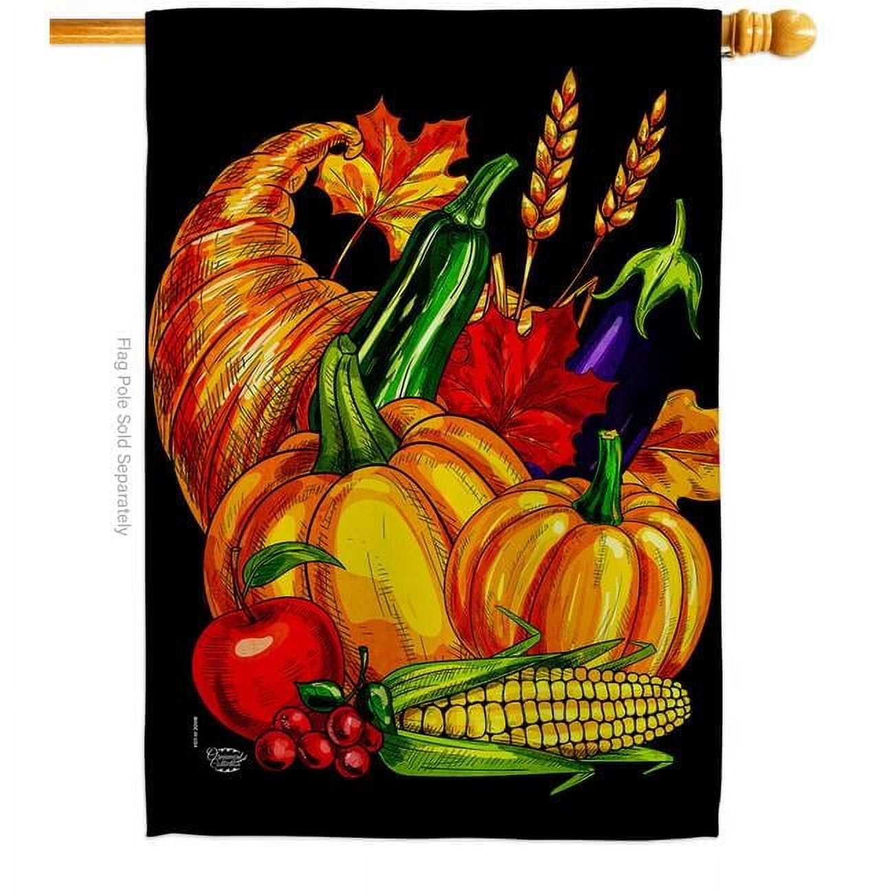 28 x 40 in. Grateful Cornucopia House Flag with Fall Thanksgiving ...