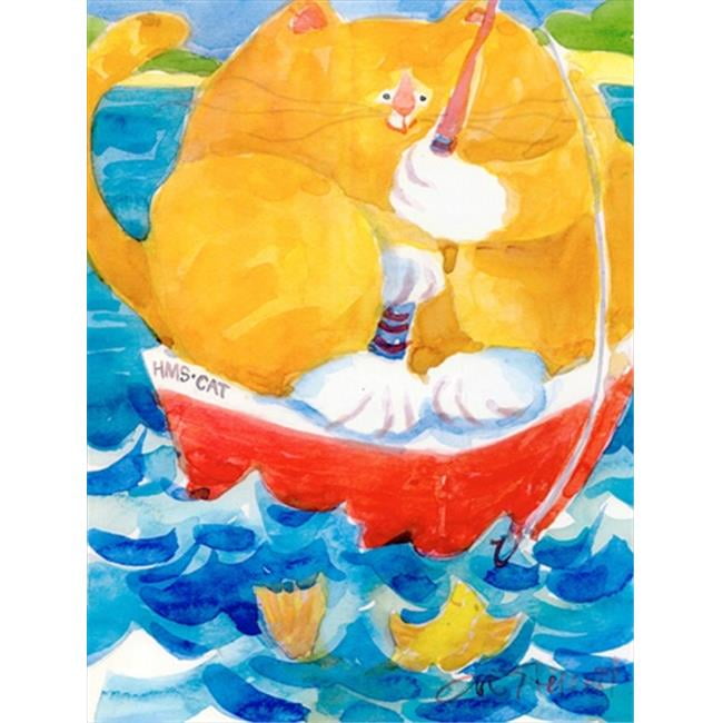 28 x 40 in. Hms Orange Tabby Fishing Cat Flag Canvas House Size ...