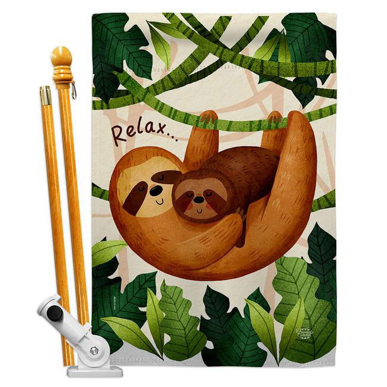 28 x 40 in. Relaxing Sloths House Flag Set Animals Wildlife Double ...