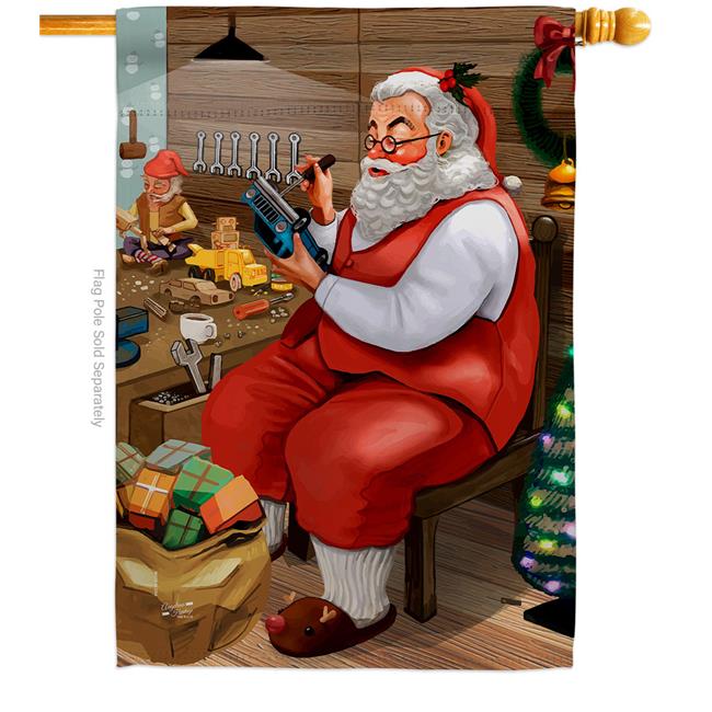 28 x 40 in. Santa Workshop House Flag with Winter Christmas Double ...