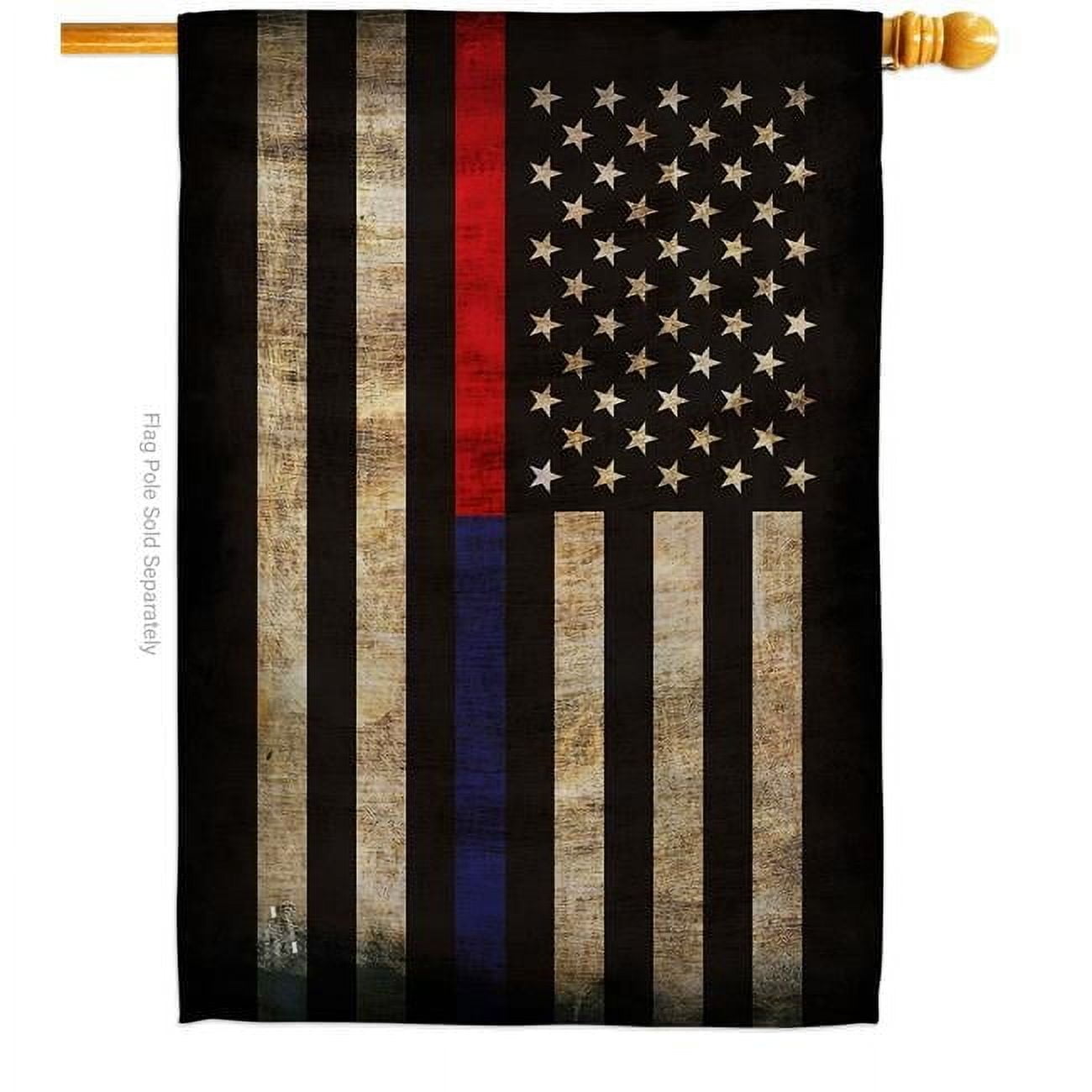 28 x 40 in. Thin Red & Blue Line House Flag with Armed Forces Service ...