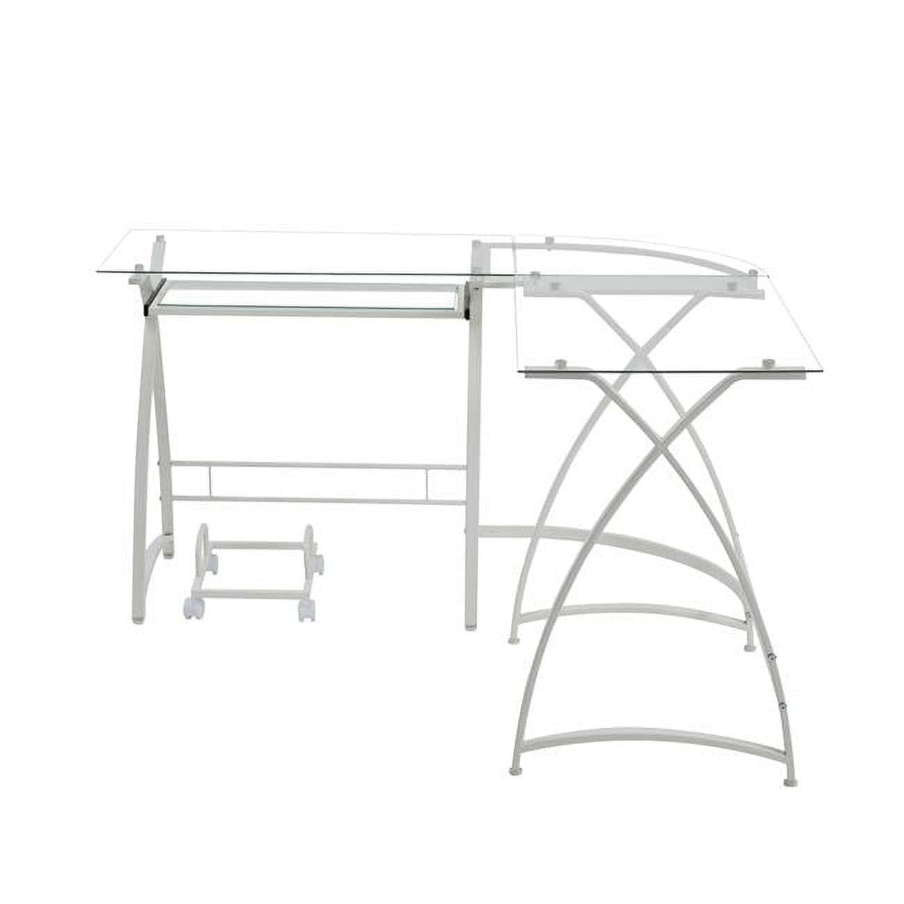 28 x 51 x 51 in. Clear Glass & White Metal L-Shape Computer Desk ...