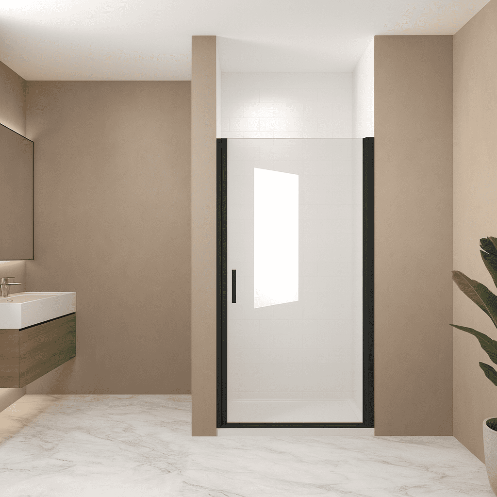 28"x 72" Pivot Shower Door, Matte Black Aluminum Frame, Half Frame ,1/4 ...