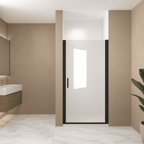 28"x 72" Pivot Shower Door, Matte Black Aluminum Frame, Half Frame ,1/4 ...