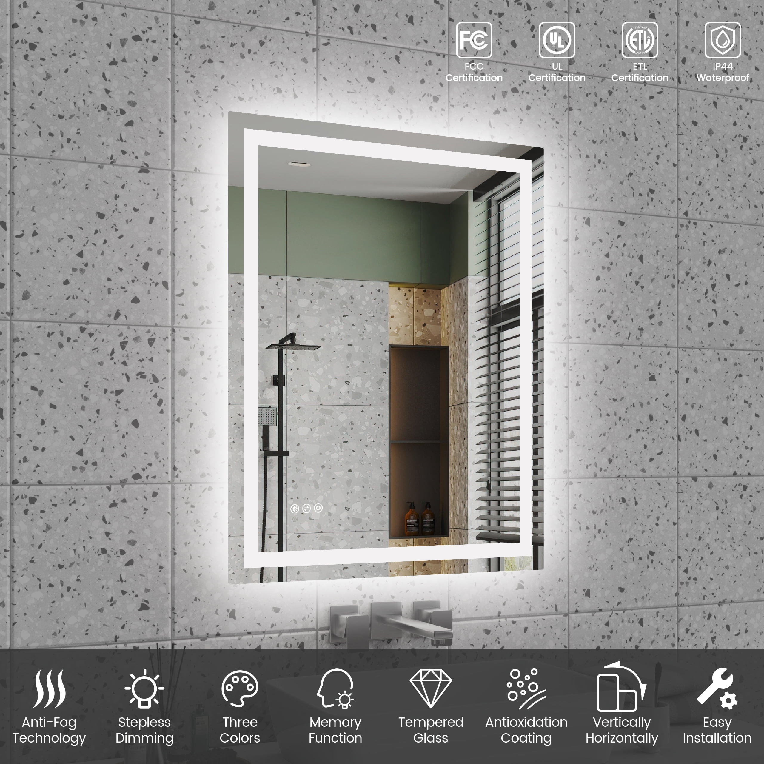 28"x36" LED Vanity Mirror, Front & Back Lit, Color Temp Adjustable ...