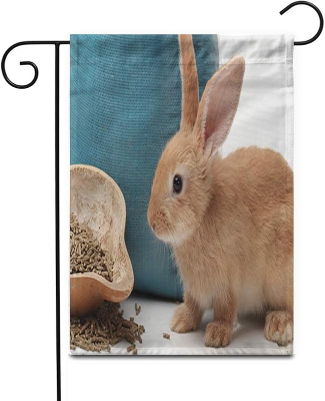 28"x40" Garden Flag Blue Food Rabbit and Feed on Brown Animal Can ...