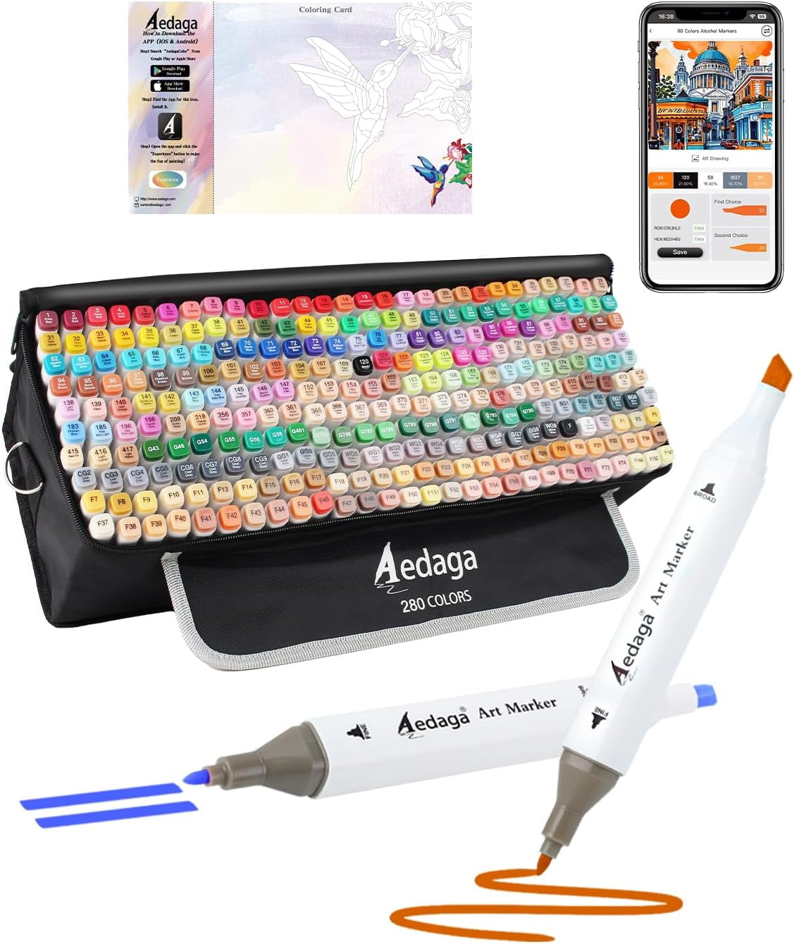 280 Colors Markers for Artists, APP for Coloring, Dual Tips -Based ...