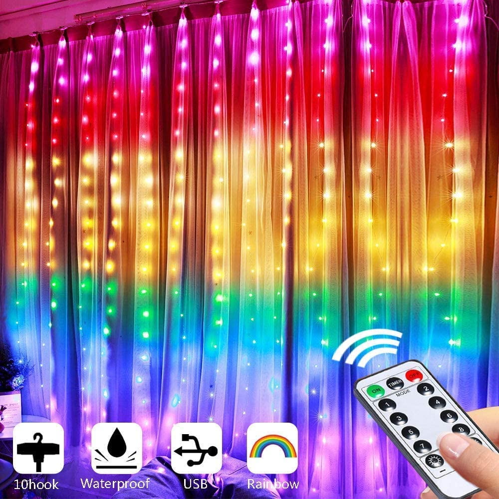 280 LED Curtain Colorful String Lights, RGB Fairy Lights Color Changing ...