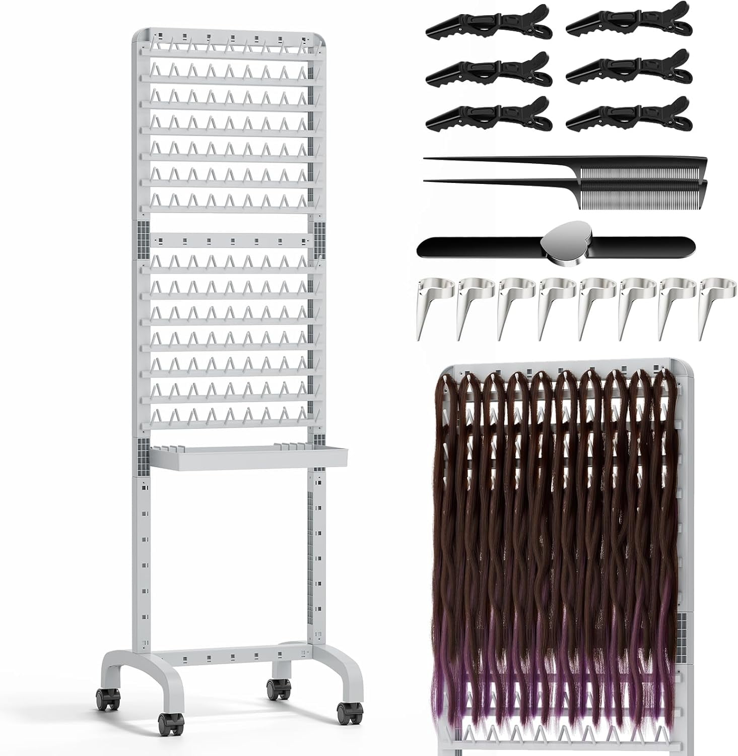 280 Pegs Braiding Hair Rack with Tray and Tools, Height Adjustable, 2 ...
